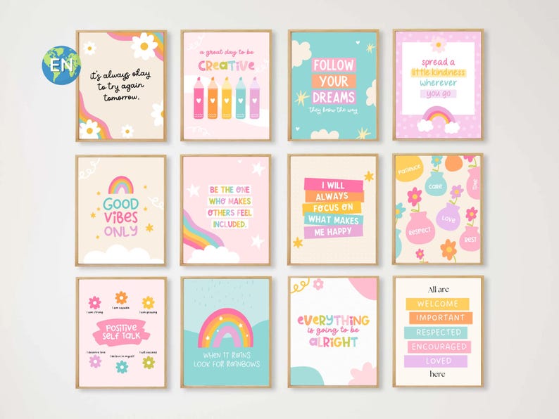 Set of 12 Positive Affirmation Posters – Pastel “good Vibes” Printable ...