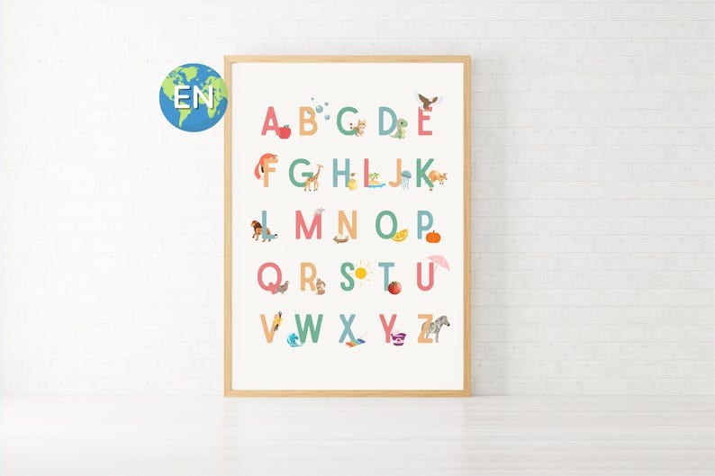Alphabet Poster for Kids in English – Illustrated ABC Chart With ...