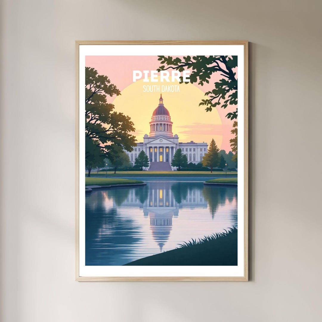 Pierre South Dakota Poster Capitol Reflection Riverfront Cityscape - Etsy
