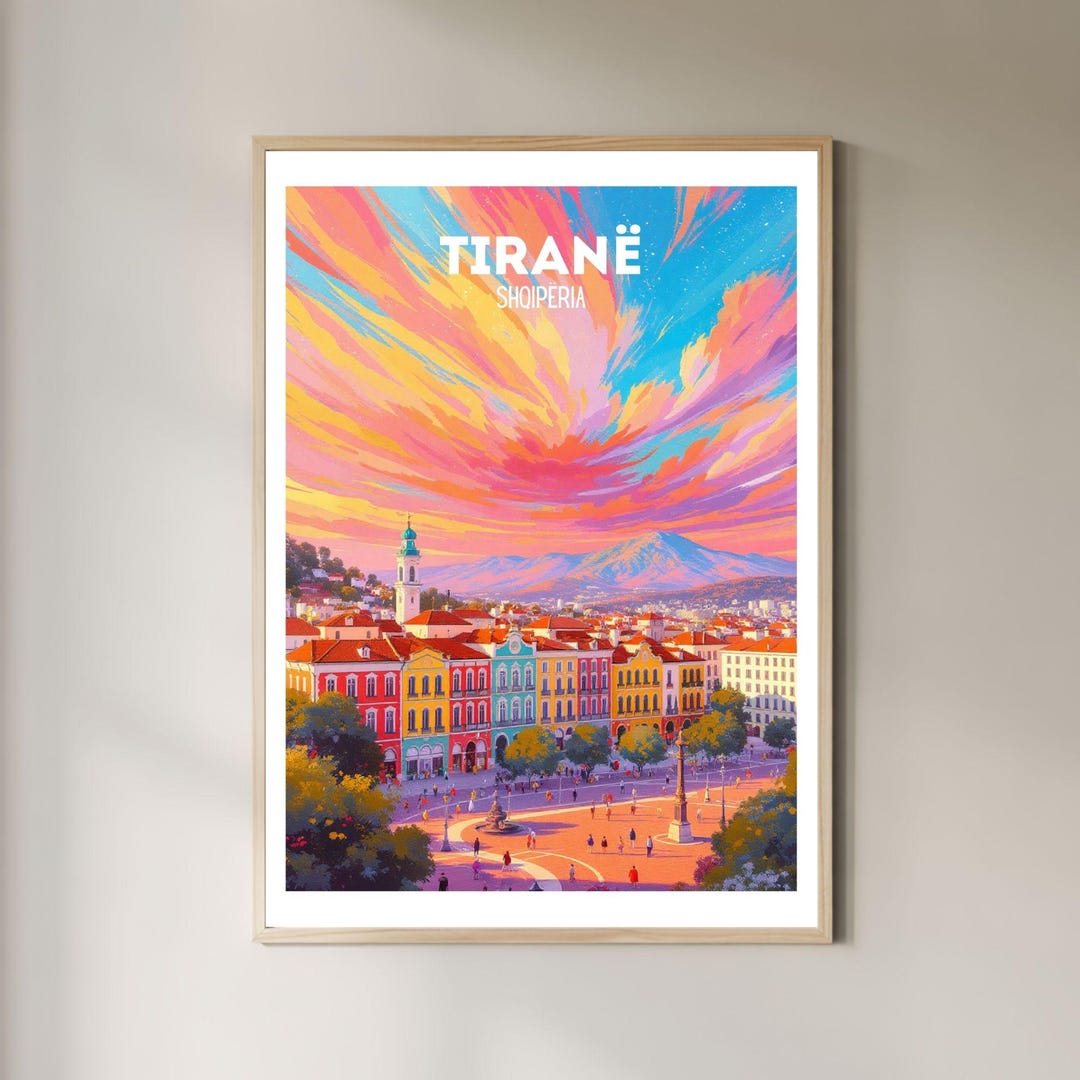 Tirane Travel Poster City Square Mountain Architecture - Etsy