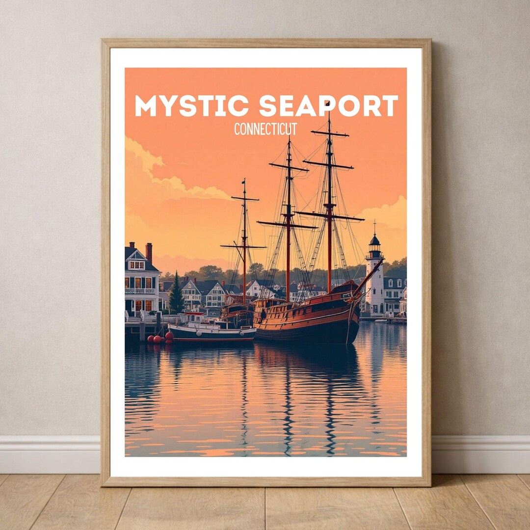 Mystic Seaport Connecticut Poster USA Travel Wall Art - Etsy