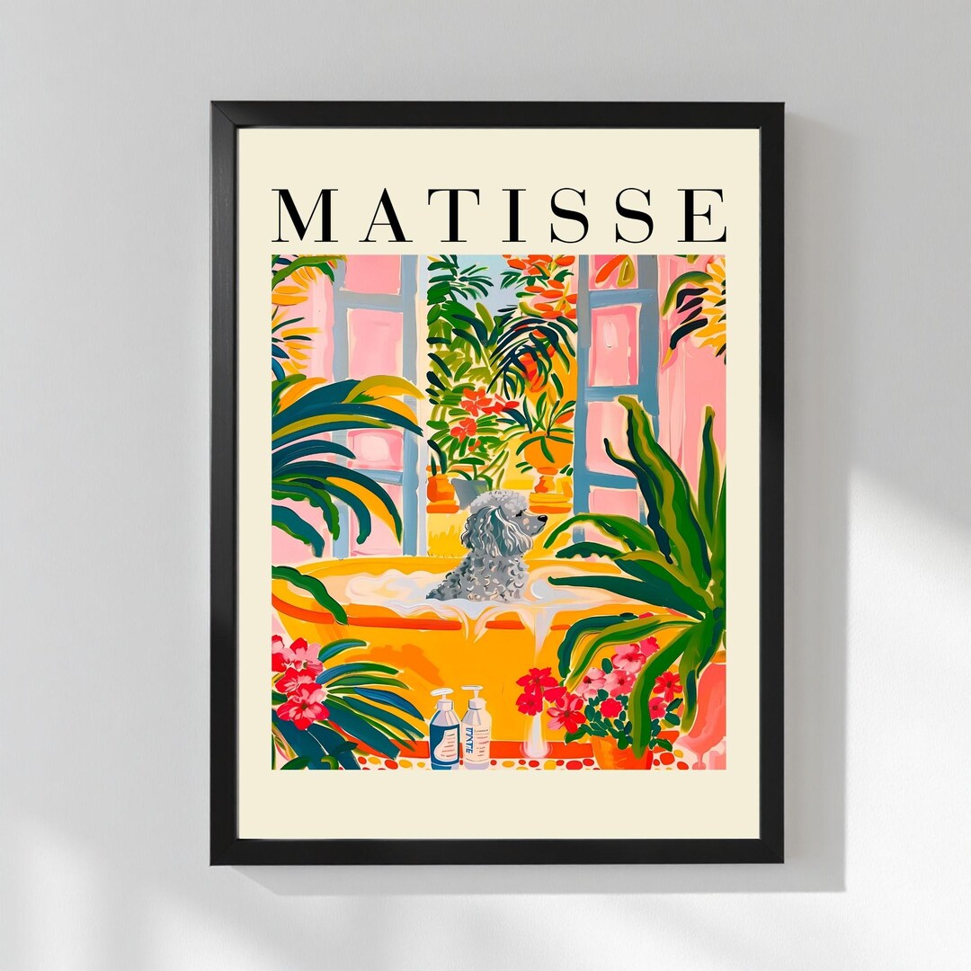 Poodle in the Bath Poster – Colorful Tropical Matisse Style Poster ...