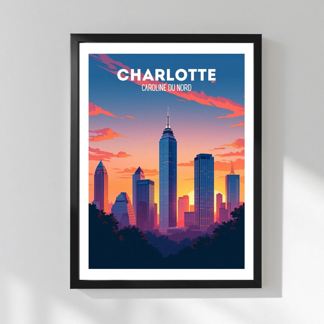 Affiche Charlotte – Skyline Caroline Du Nord – Poster USA Vintage ...