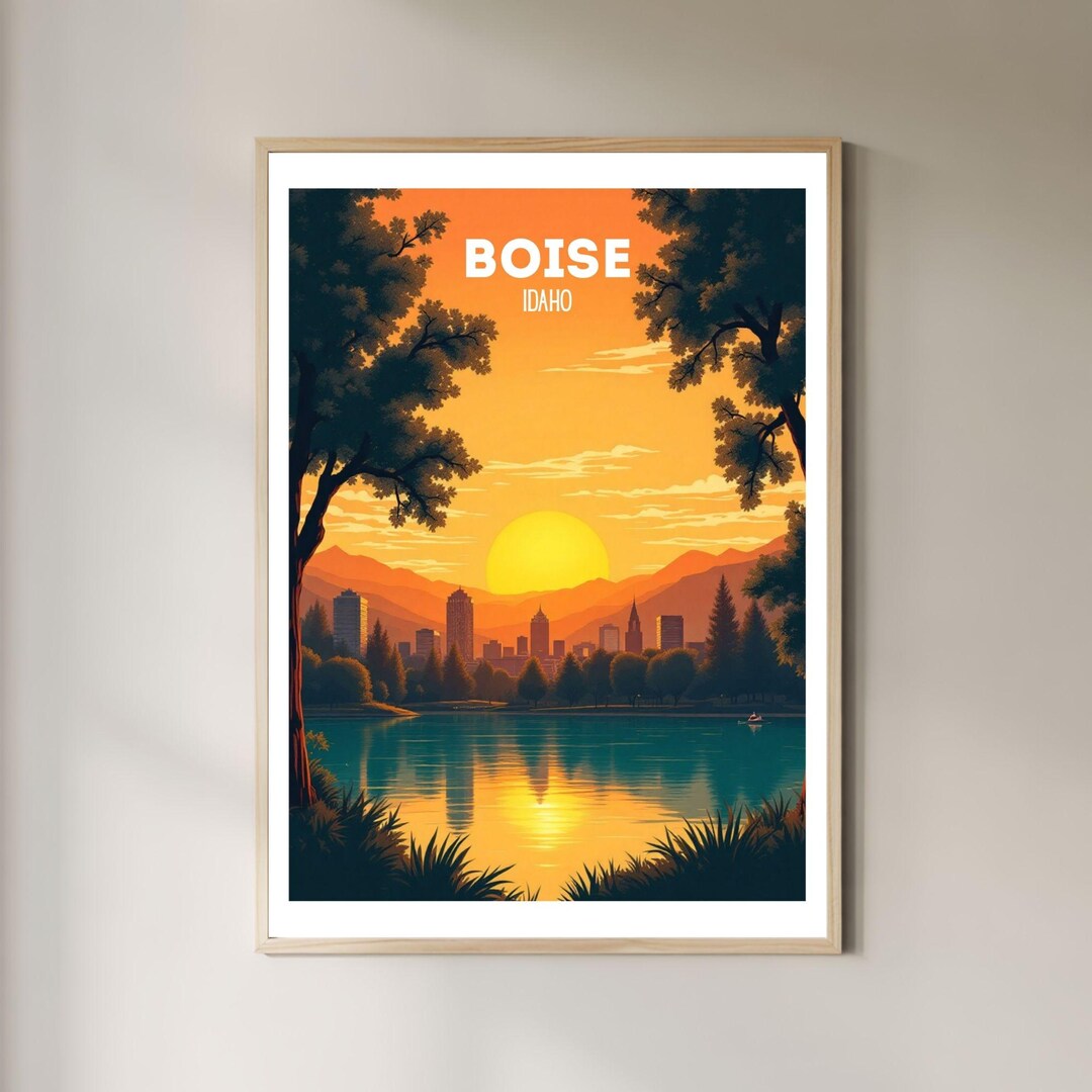 Boise Idaho Poster Skyline Mountains Sunset Vintage Illustration - Etsy