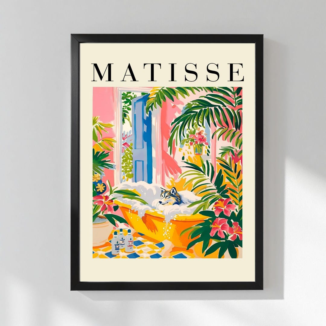Husky in His Bath Poster – Matisse Style Mediterranean Dog Poster ...