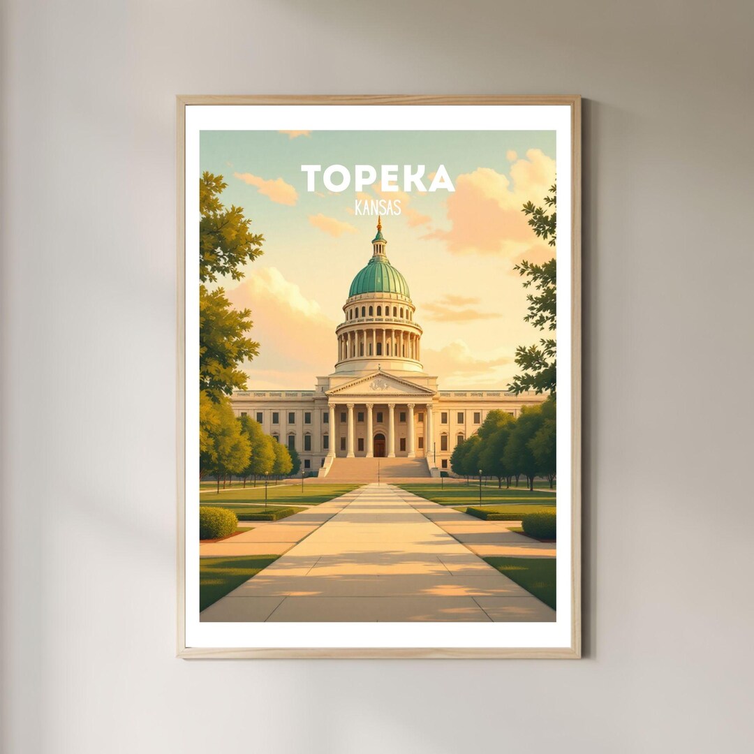 Topeka Kansas Poster Capitol Building Vintage Illustration - Etsy