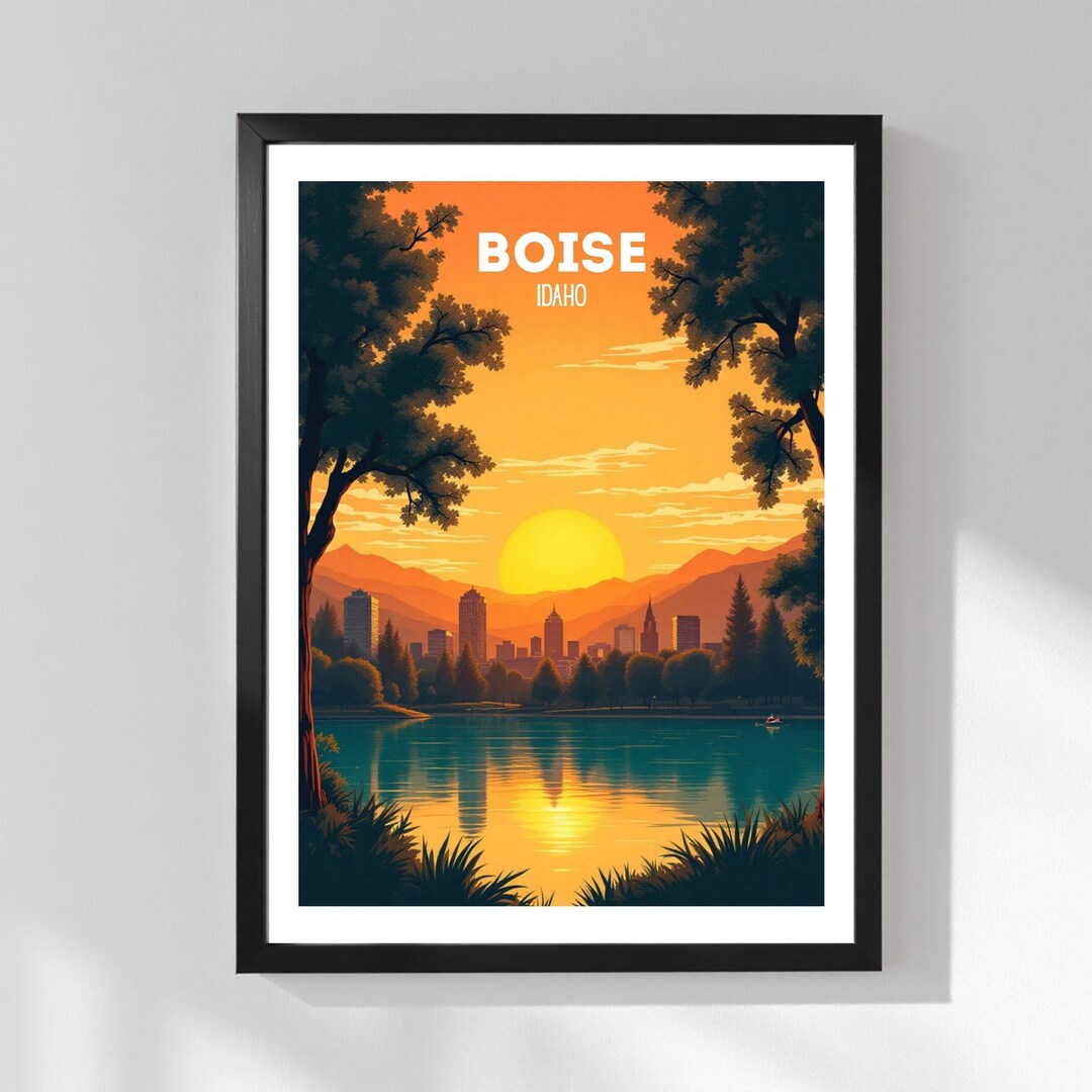 Boise Idaho Poster Retro Skyline Mountains Sunset Vintage Travel Art ...