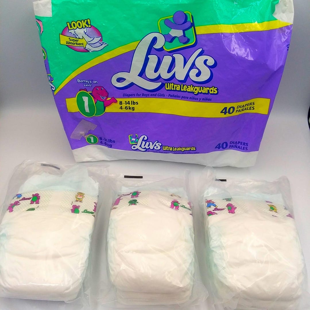 Luvs Ultra Leakguards Size 1 Diapers Barney Print 9 Count Vintage 1999 ...