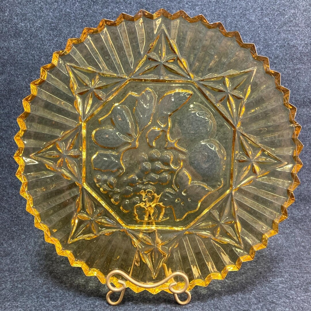 Vintage Amber Federal Fruit Glass Serving Plate 1940's Pioneer Fruit ...