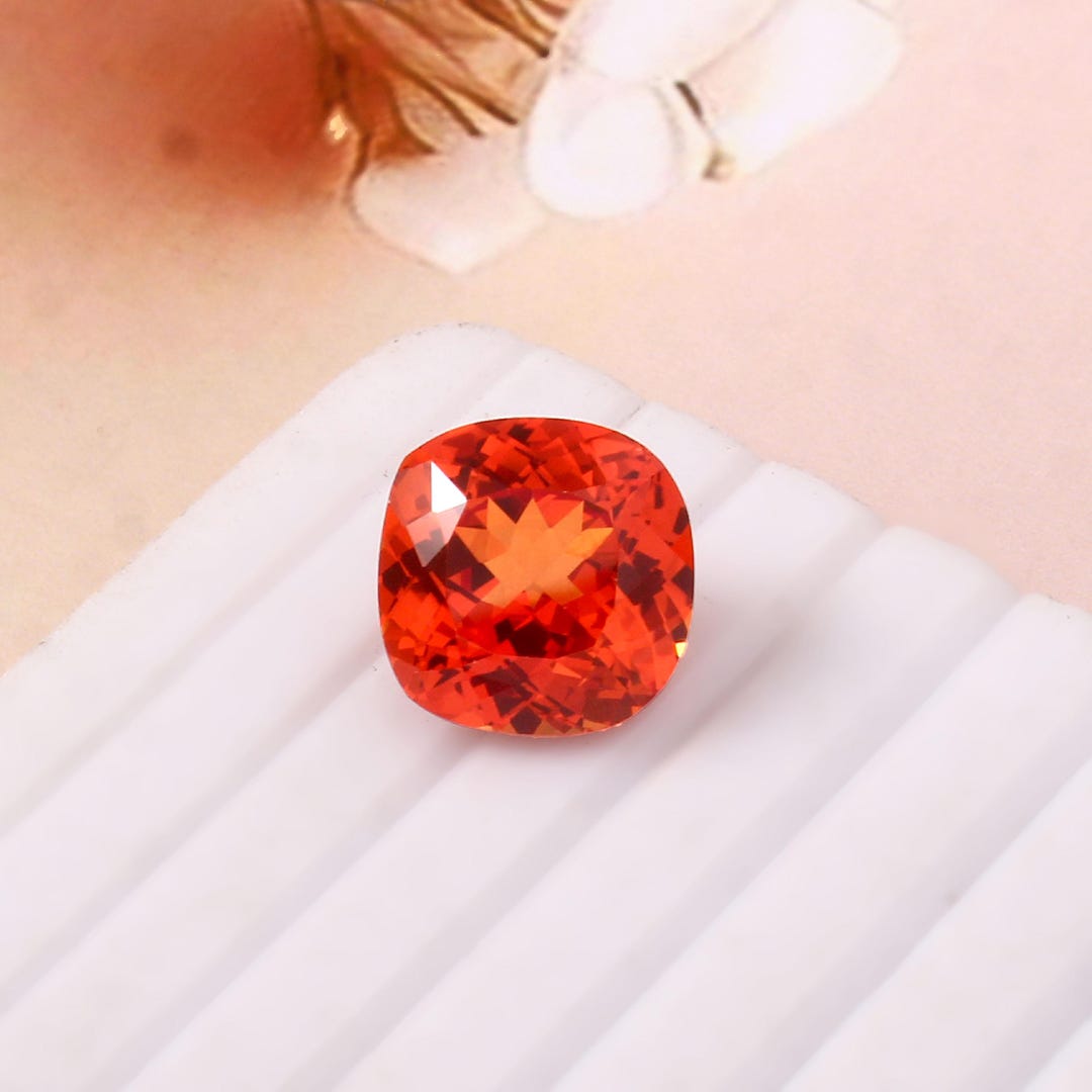 11x11 Mm Ceylon Mandarin Orange Sapphire - Cushion Cut Loose Gemstone ...