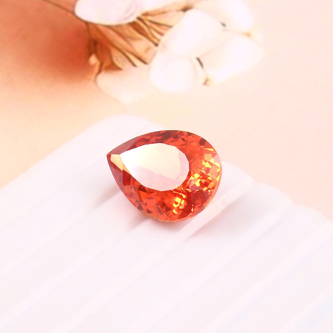 7.80 CT Faceted Pear Cut Mandarin Orange Ceylon Sapphire Loose Gemstone ...