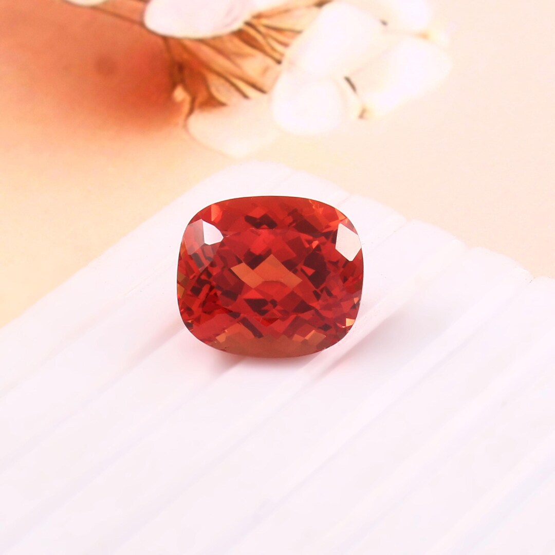 10.00 CT Natural Ceylon Mandarin Orange Sapphire: Cushion Cut Gemstone ...