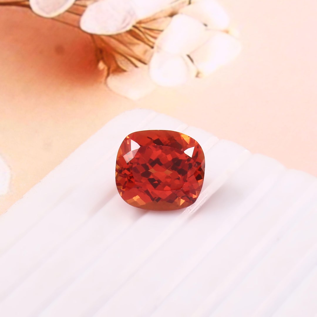 8.25 CT Ceylon Mandarin Orange Sapphire: Cushion Cut Loose Gemstone - Etsy