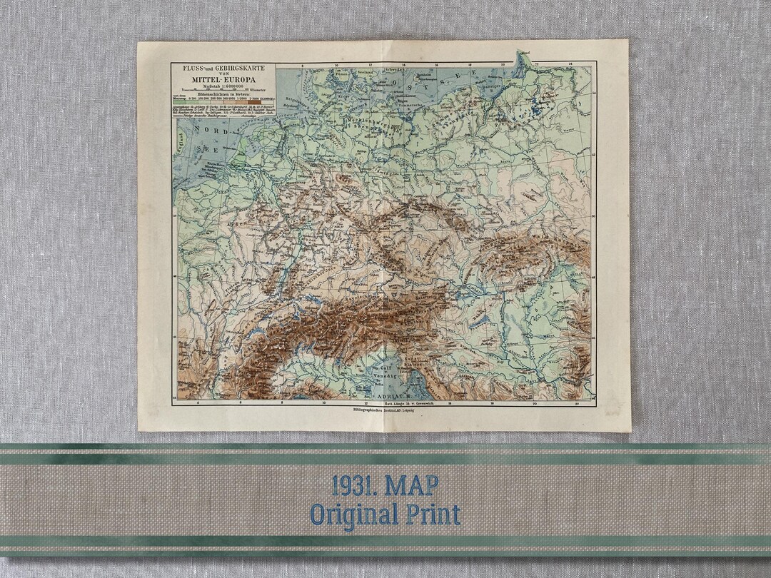 Map of Central Europe Original Color Lithograph Print C.1931 Meyers ...