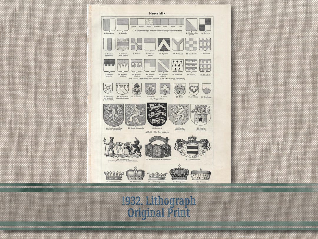 Historical Heraldry Original Lithograph C.1932 From Meyers Lexikon - Etsy