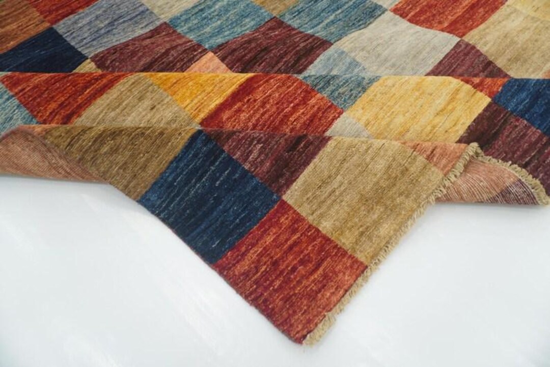 6x10 Handloom Checkered Rug, Multicolor Area Rug, Handmade Boho Floor ...