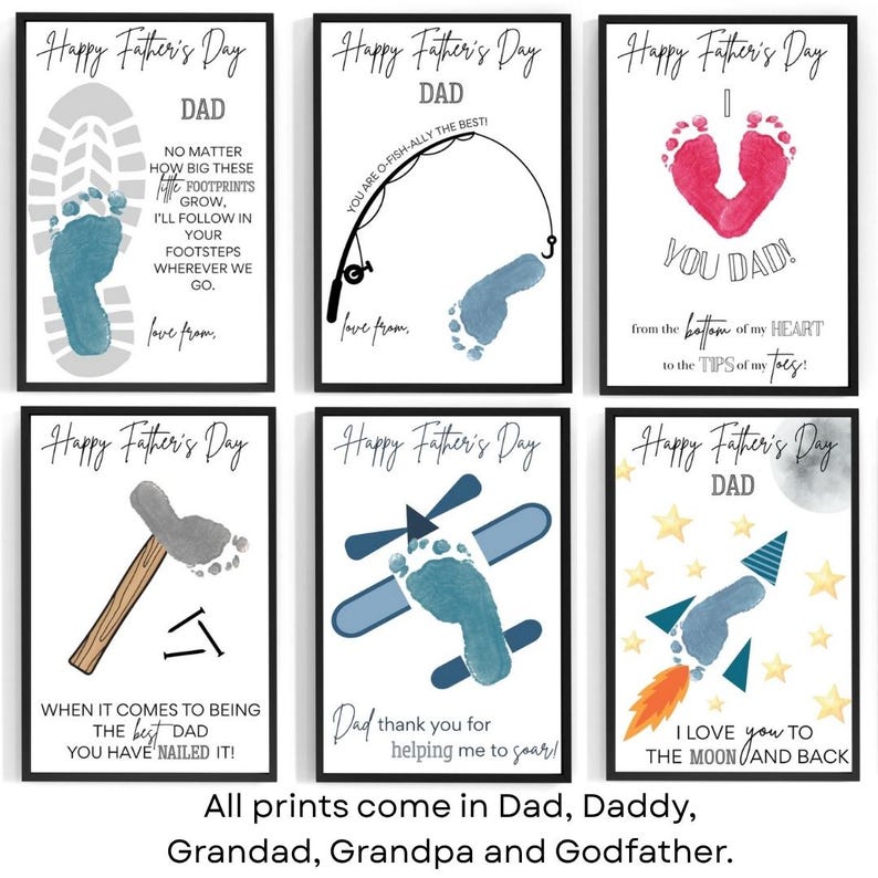 6 Printable A4 Father's Day Footprint Art | Dad, Daddy, Grandad ...