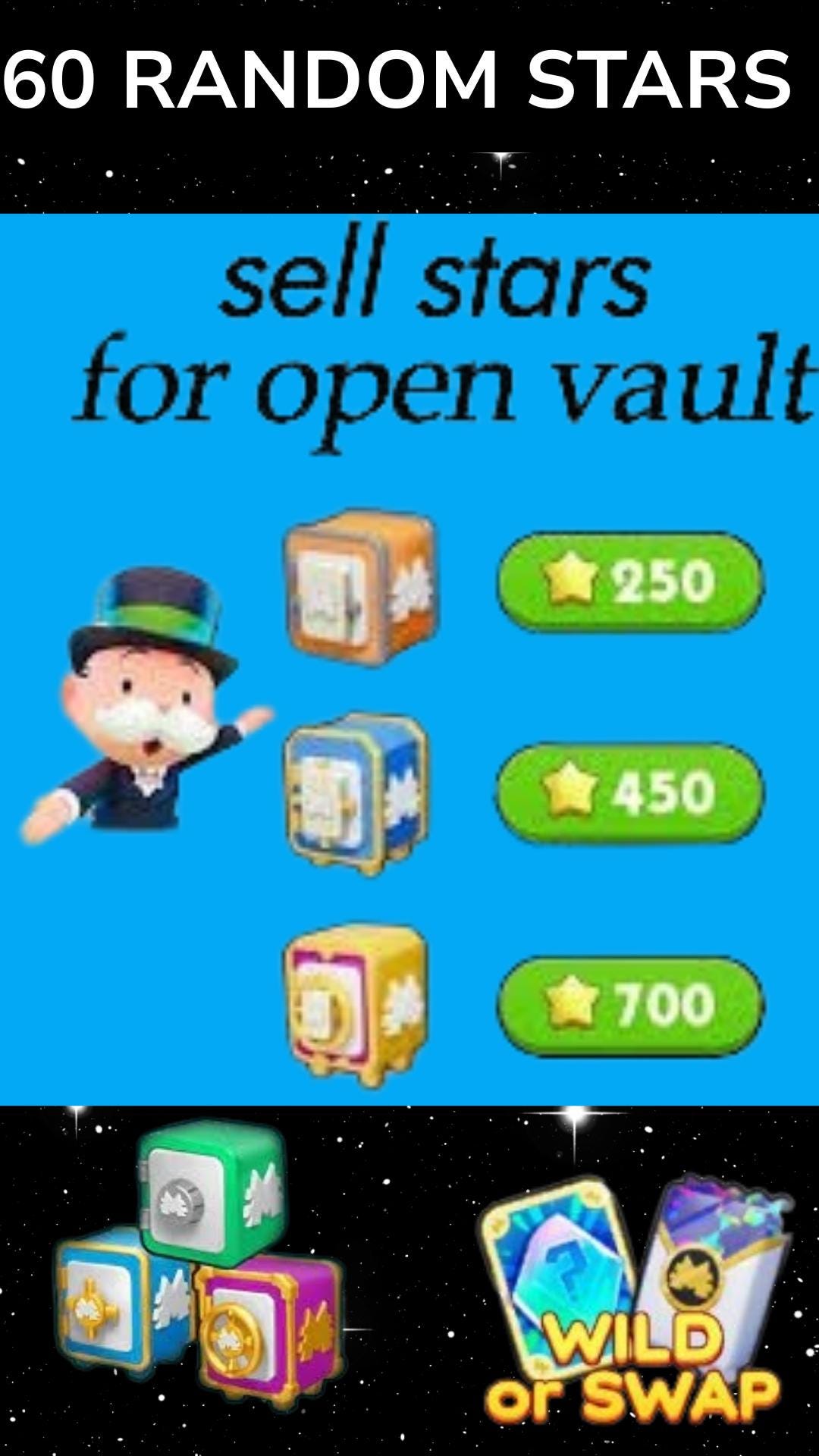 Monopoly Go Stars for Vaults – Get Dice & Sticker Packs – 60 Random ...