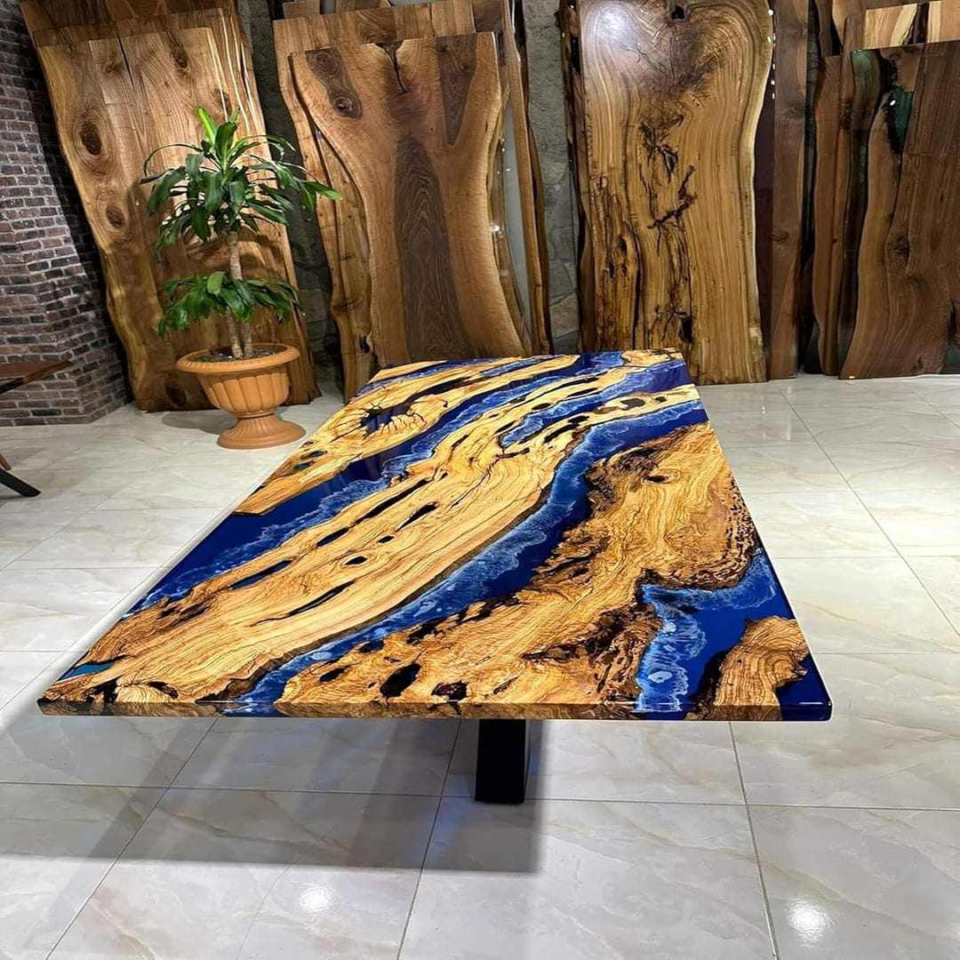 RESINHOMEFURNITURE Clear Lava River Epoxy Resin Table – Dining Table ...