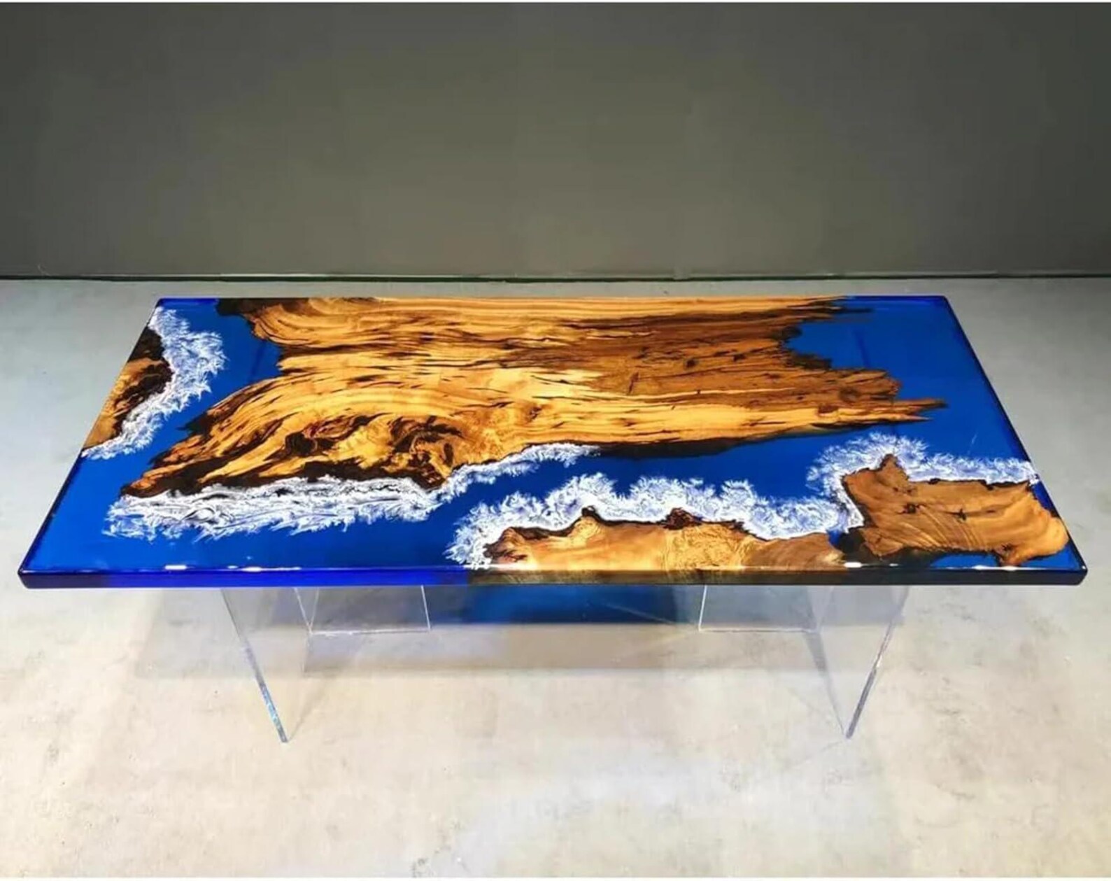 RESINHOMEFURNITURE Teal Blue Ocean Epoxy Table – Dining, Coffee ...