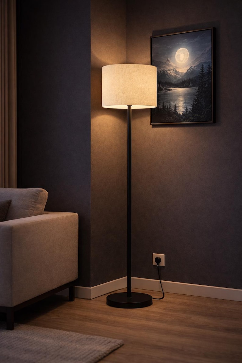 Customize Black Floor Lamp Color With Modern Linen Shade: Ambient ...