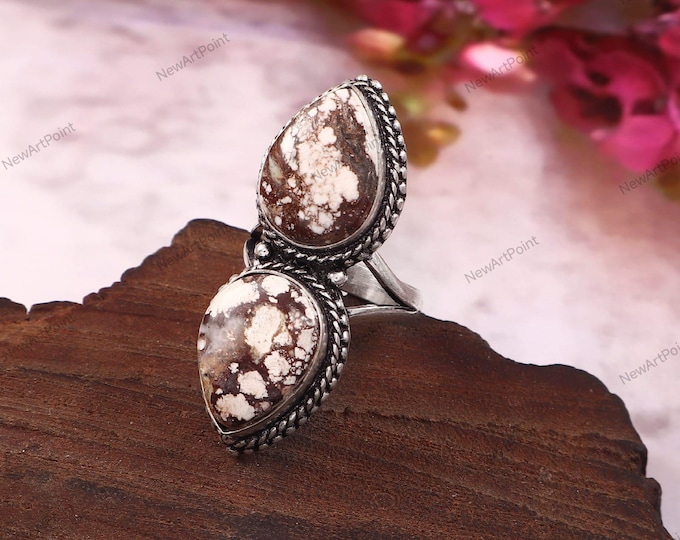 Large 1 1/4" Natural Wild Horse Magnesite Ring Rectangle .925 Sterling ...