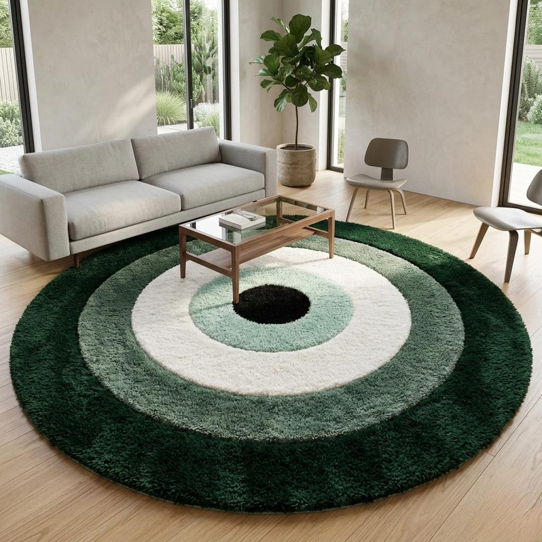 Round Tufted Area Rug Green Circle Modern Shag Rug Handmade Geometric ...