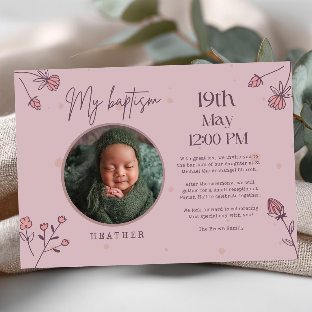 Baptism Invitation Light Crimson Baby Gift Printable Catholic Invite ...
