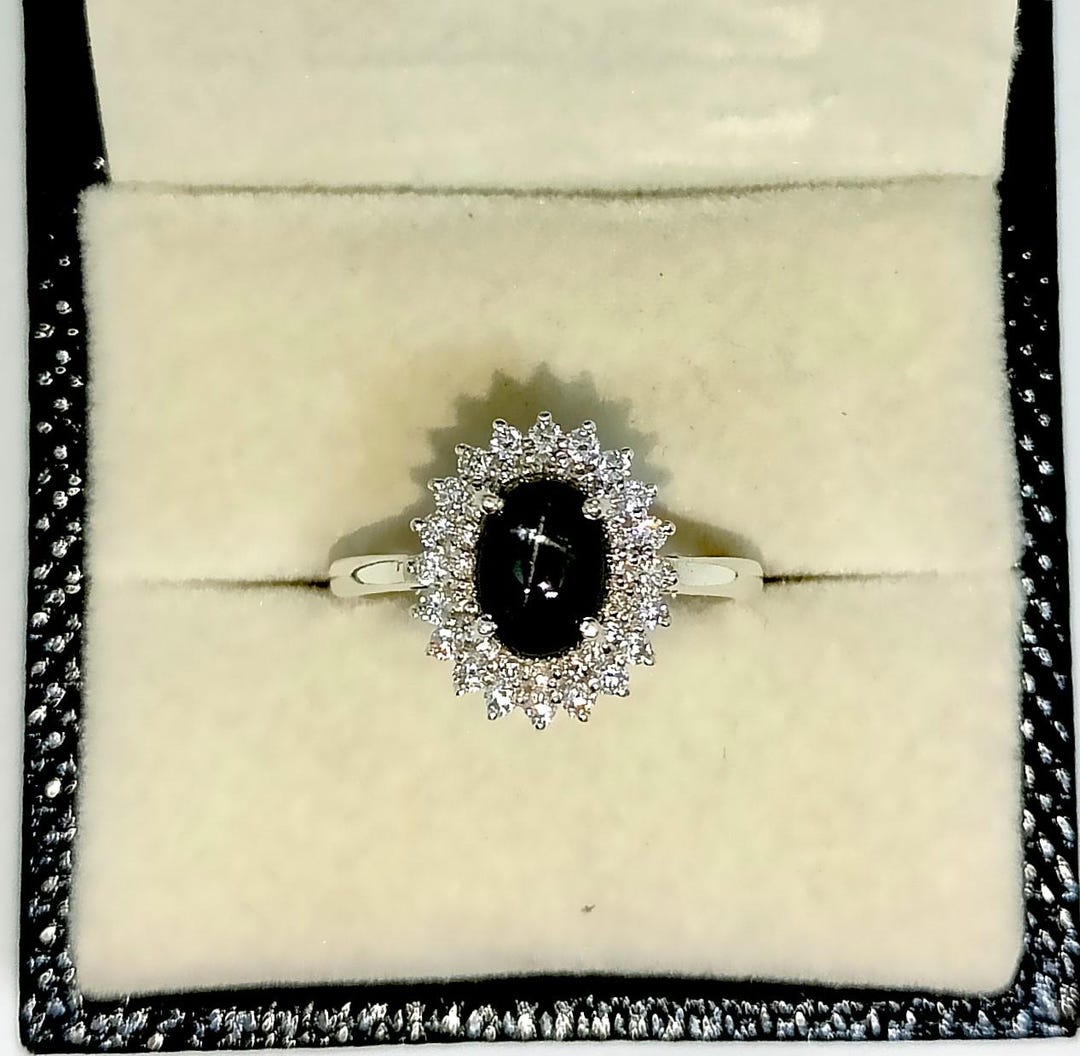 Vintage Black Star Sapphire Ring, 925 Sterling Silver, Cluster Ring ...