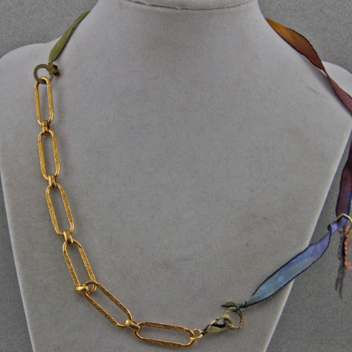 Boho Fall Leaves on Ribbon and Chain Necklace Art Jewelry | Etsy