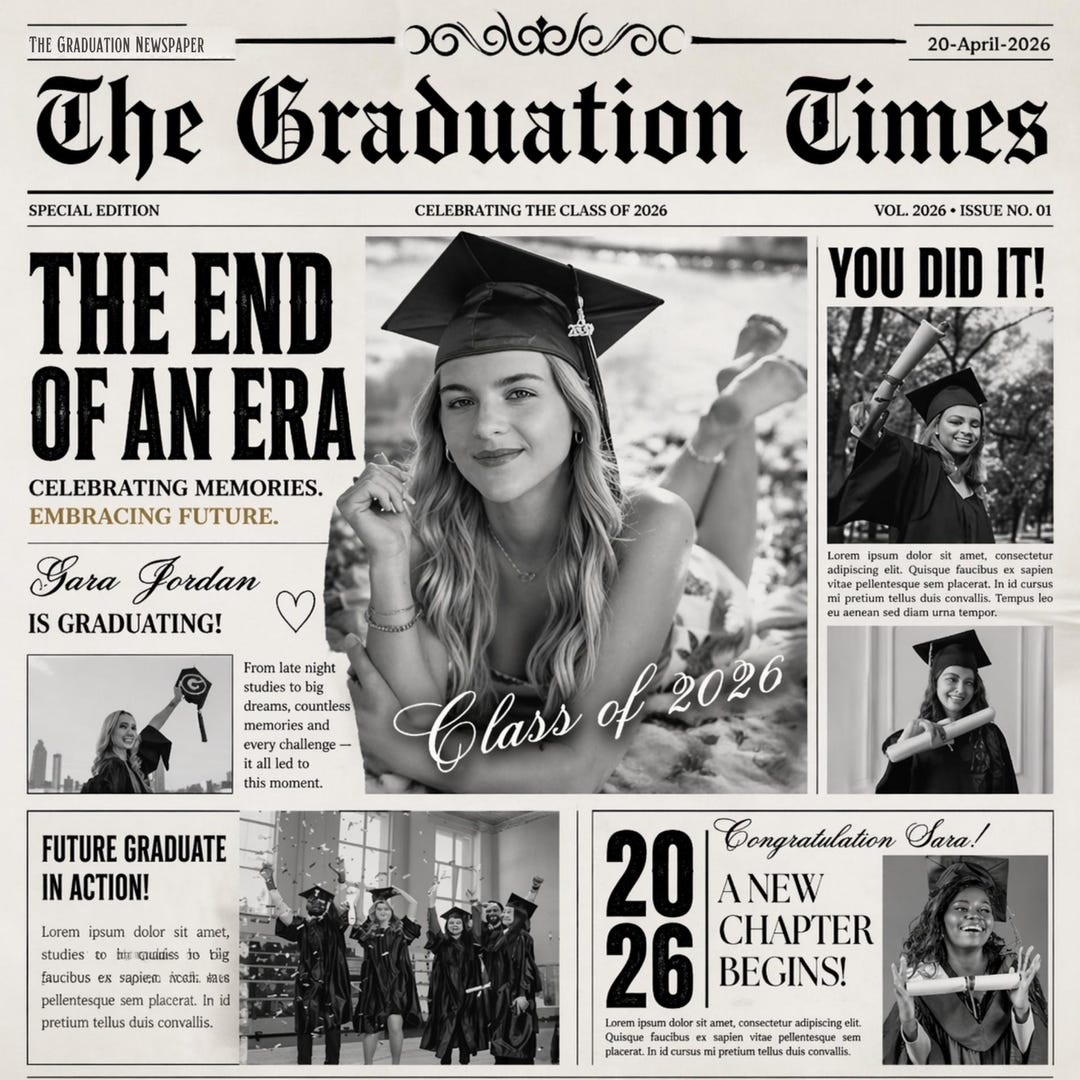 Graduation Newspaper Template | Grad Announcement Canva | Class of 2026 ...