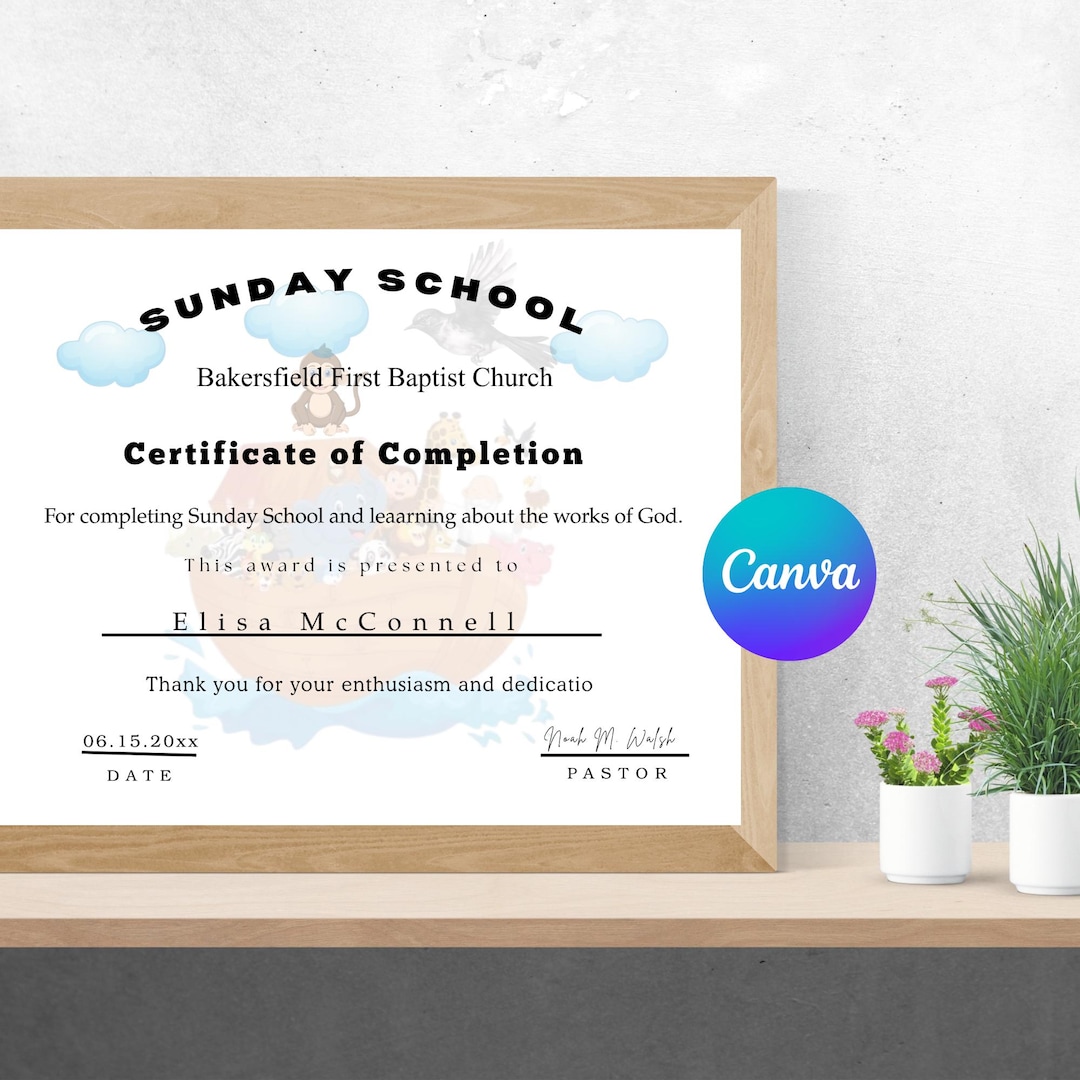 Editable Sunday School Certificate Template (canva) - Etsy UK