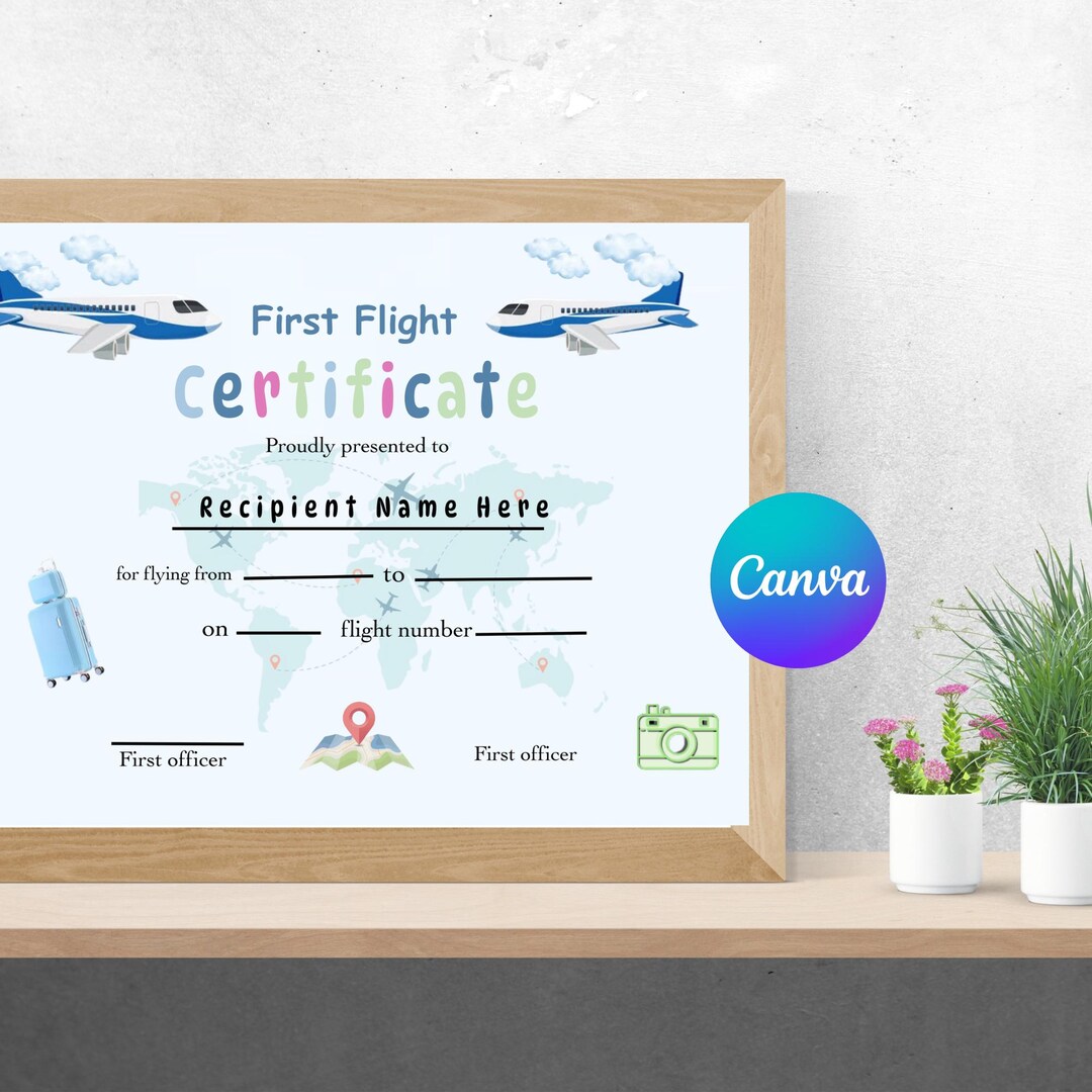 First Flight Certificate for Kids, Editable Toddler's First Flight ...