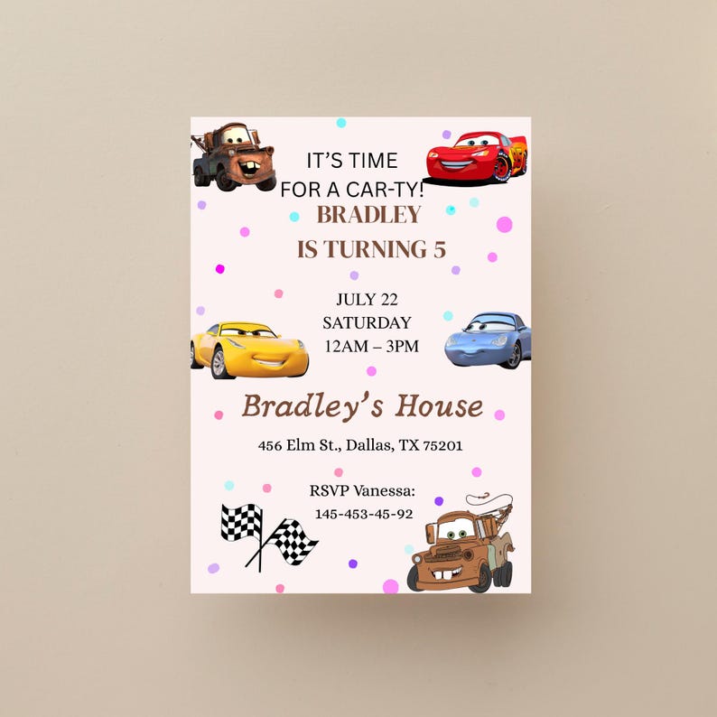 Cars Birthday Invitation | Lightning Mcqueen Party, Editable Template ...