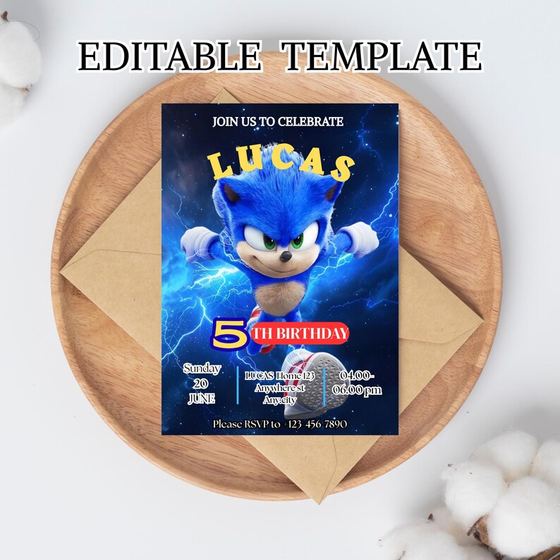 Editable Sonic Birthday Invitation, Sonic the Hedgehog Birthday ...