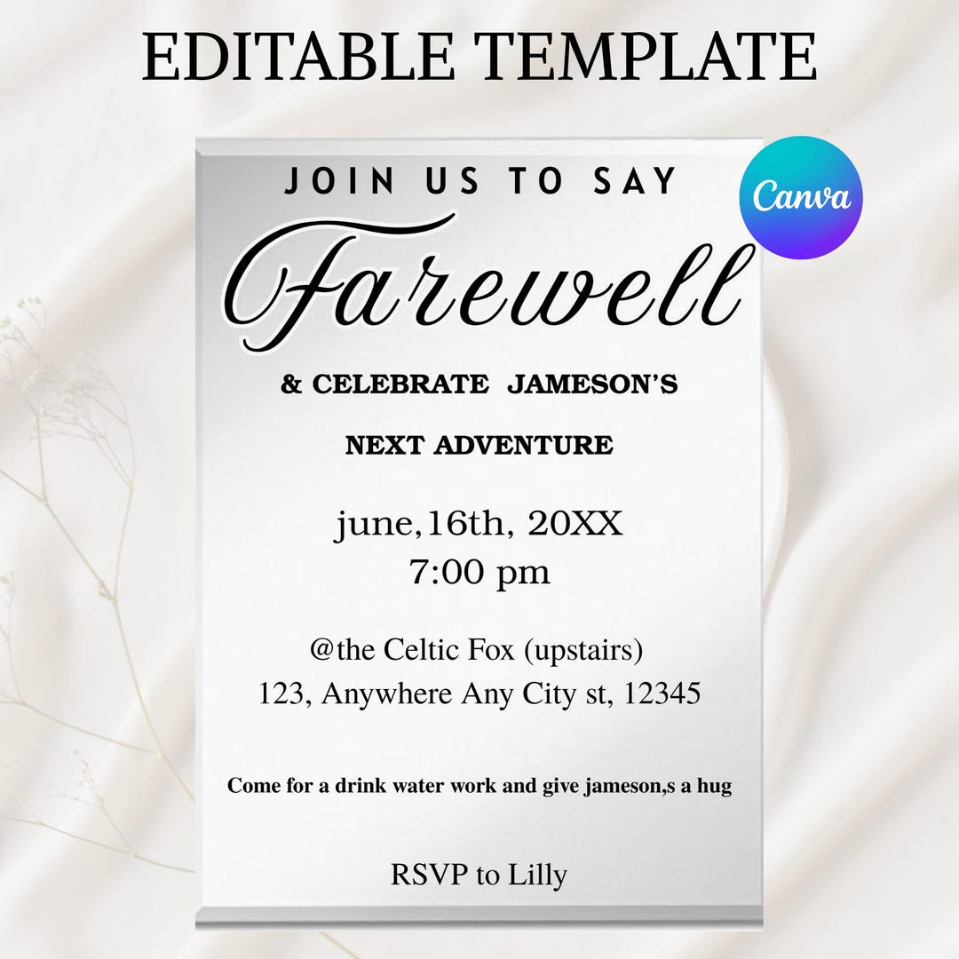 Editable Farewell Party Invitation, Going Away Party, See You Later ...