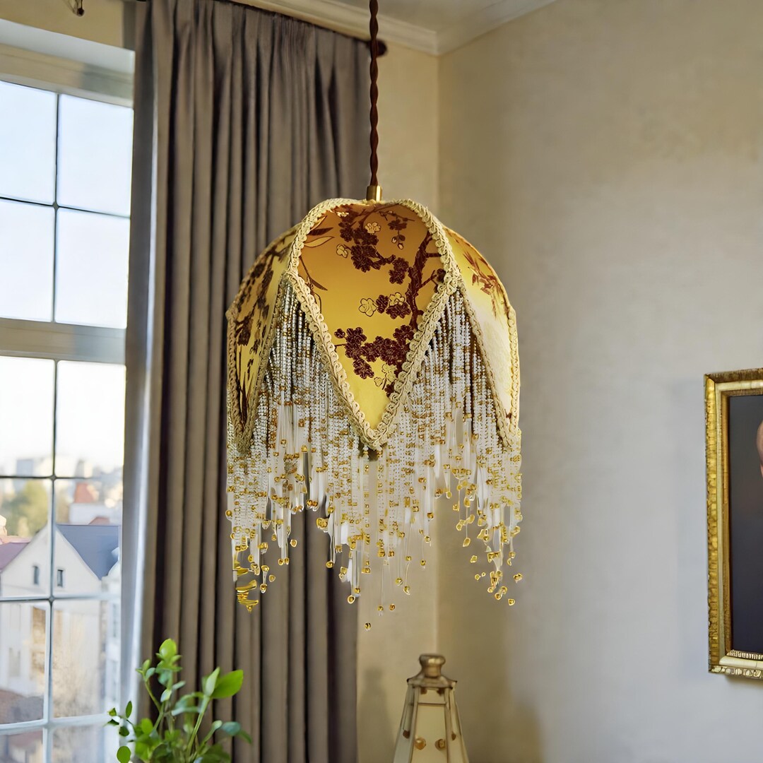 Handmade Vintage Fabric Pendant Light – Classic Cloth Shade Hanging ...