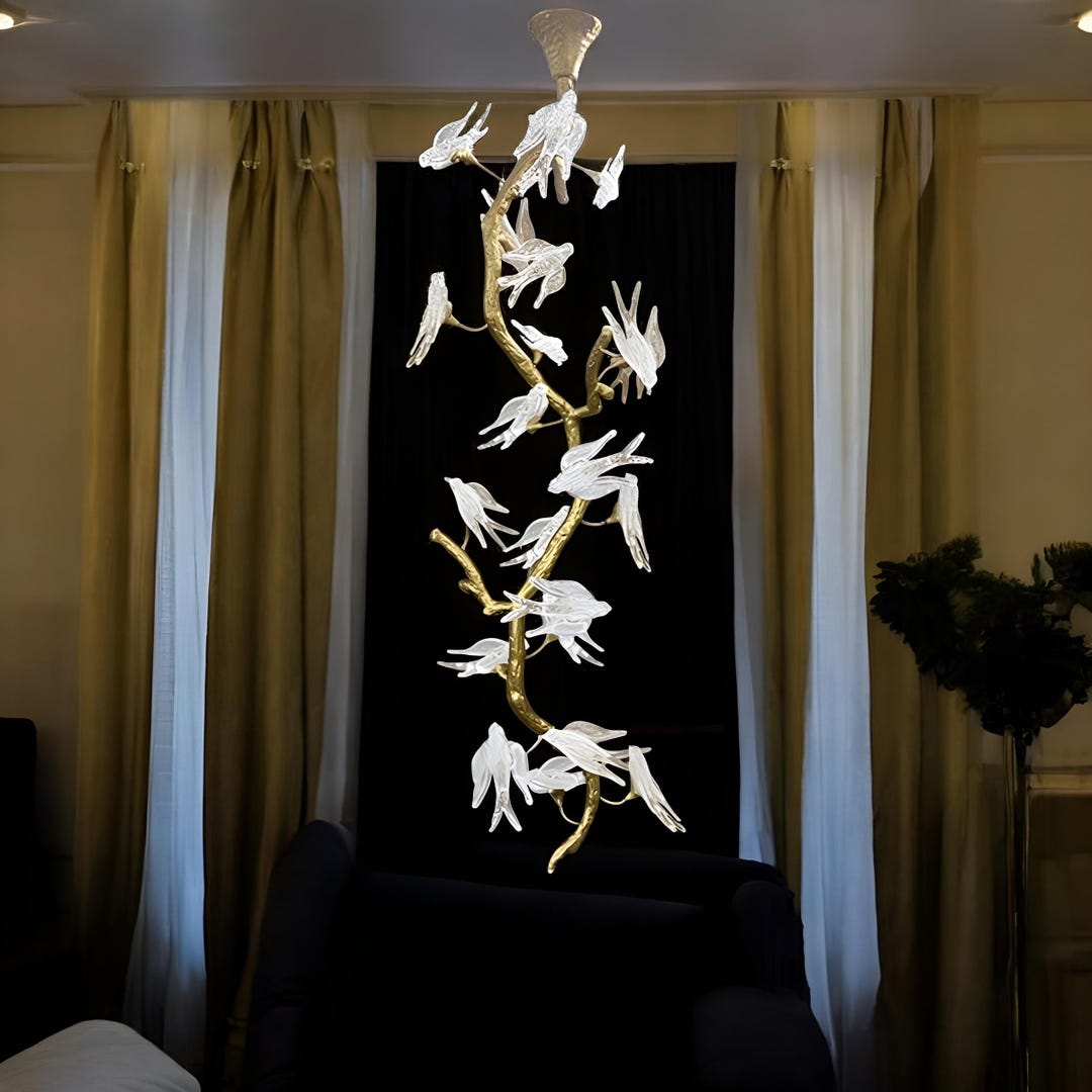 Glass Bird Chandelier: Brass Branch Pendant Light, Nature-inspired - Etsy