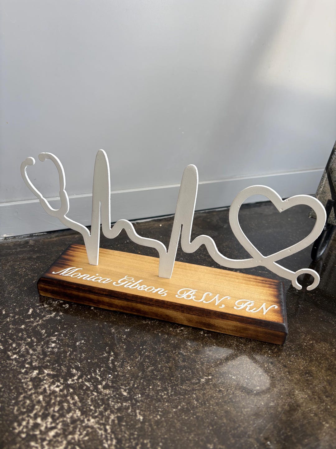 Personalized Healthcare Desk Sign, Custom Heartbeat Stethoscope Stand ...
