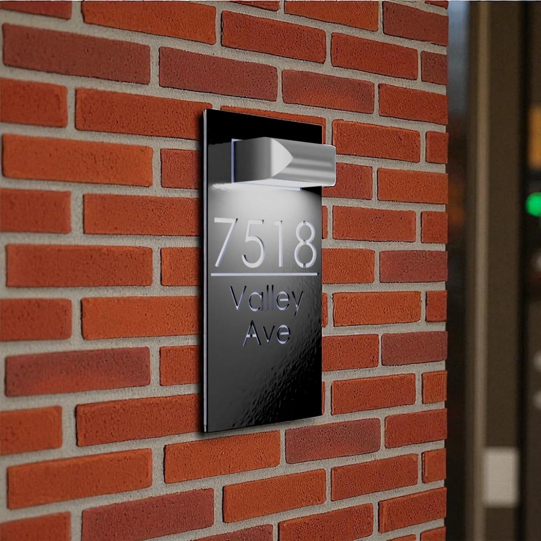 Modern 6” X 12” Aluminum Address Sign With Solar LED Light - Etsy