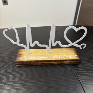 Personalized Healthcare Desk Sign, Custom Heartbeat Stethoscope Stand ...