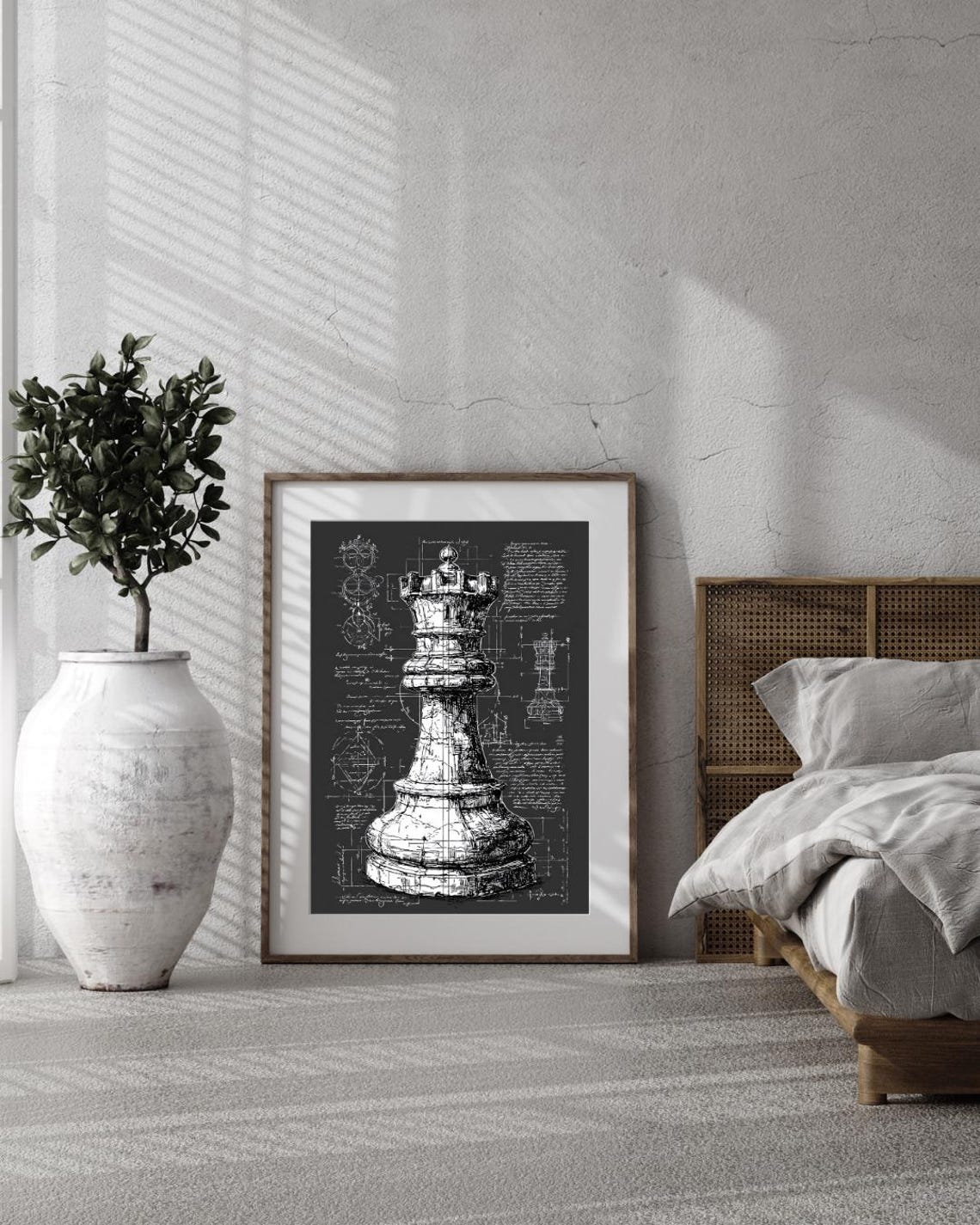 Chess Rook Blueprint Art | Da Vinci Style Vector Drawing | Black ...