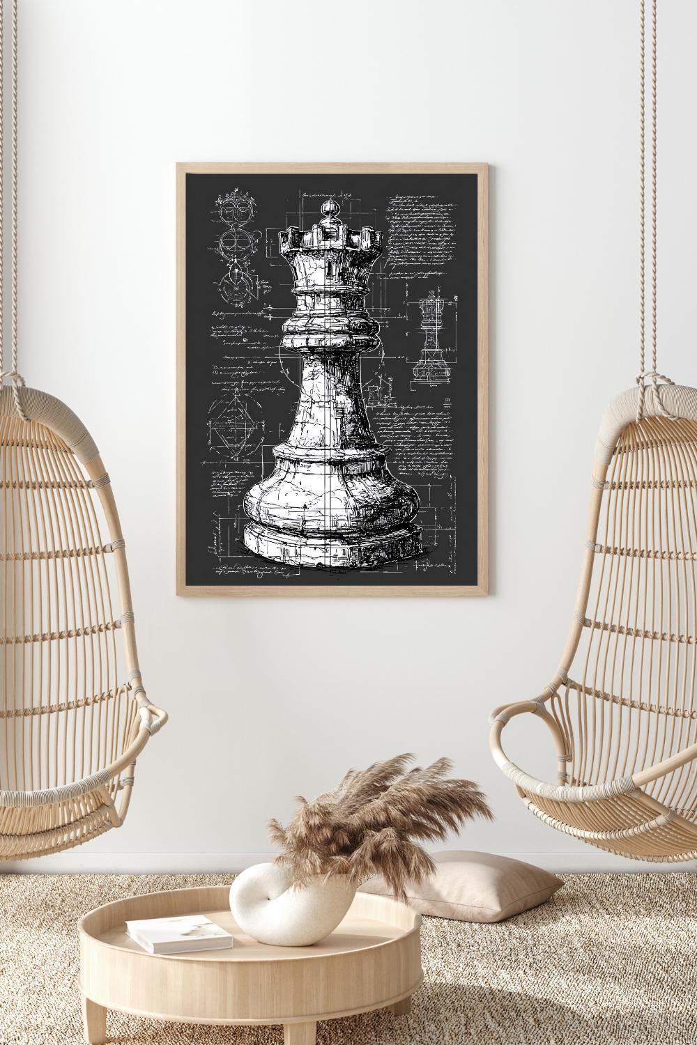 Chess Rook Blueprint Art | Da Vinci Style Vector Drawing | Black ...