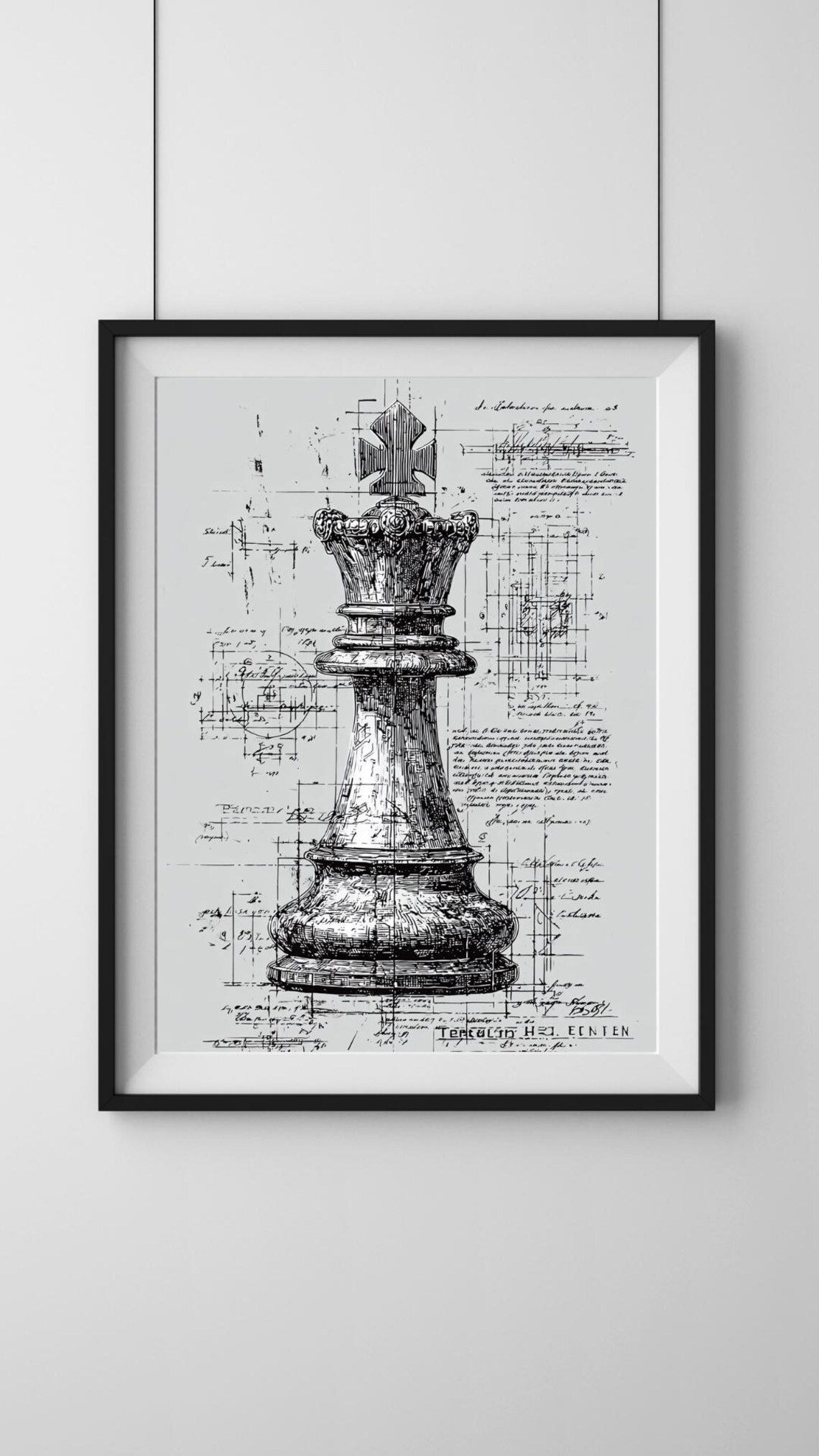 Chess King Blueprint Art | Da Vinci Style Technical Drawing | Black ...
