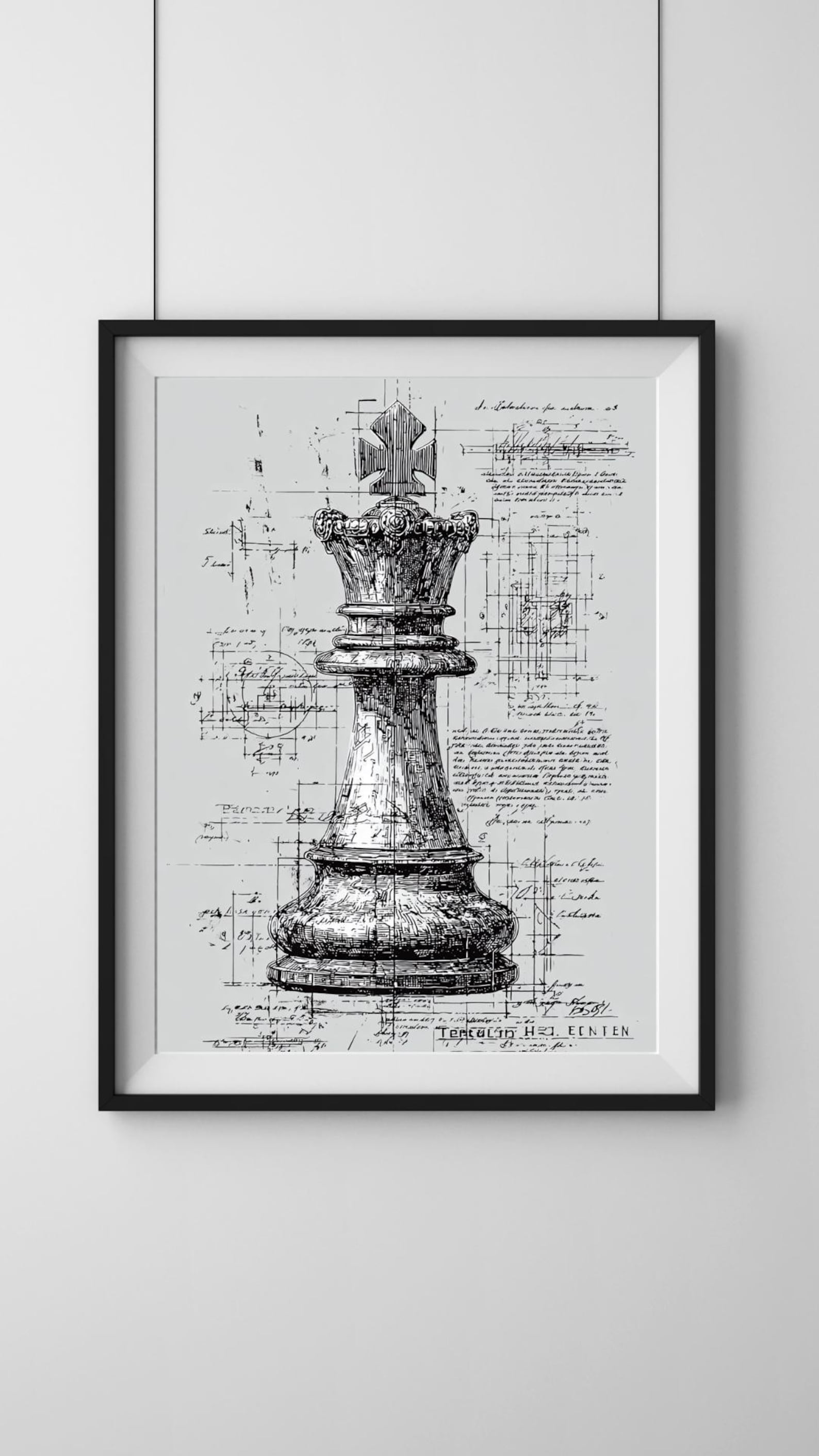 Chess King Blueprint Art | Da Vinci Style Technical Drawing | Black ...