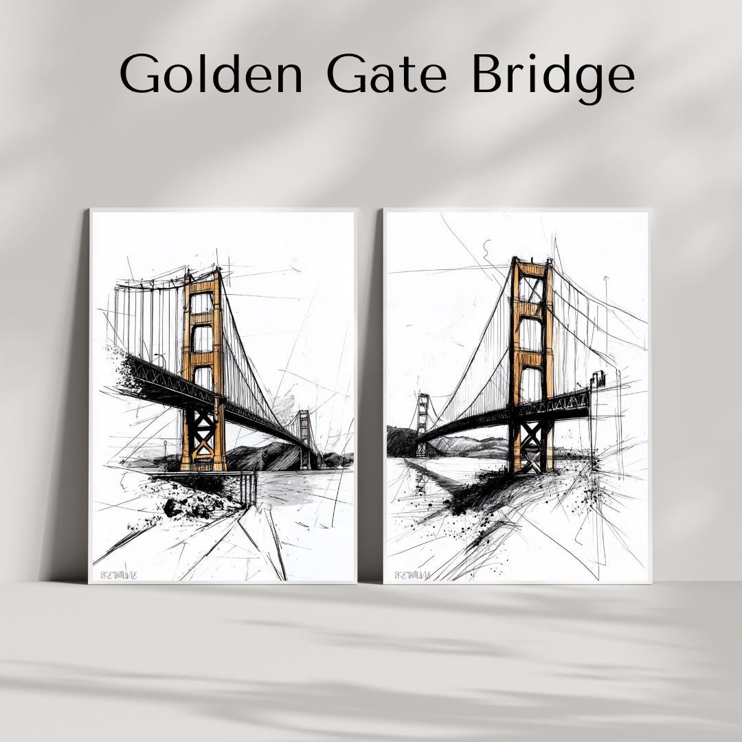 Golden Gate Bridge Sketch Art | Black&white Line Drawing | Minimalist ...