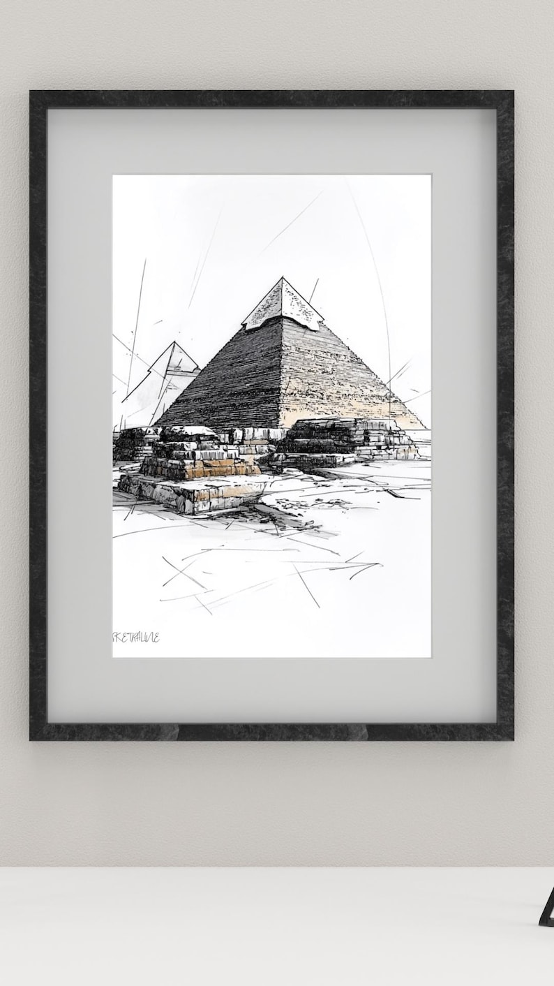 Pyramid of Giza Sketch Art | Black&white Line Drawing | Minimalist ...