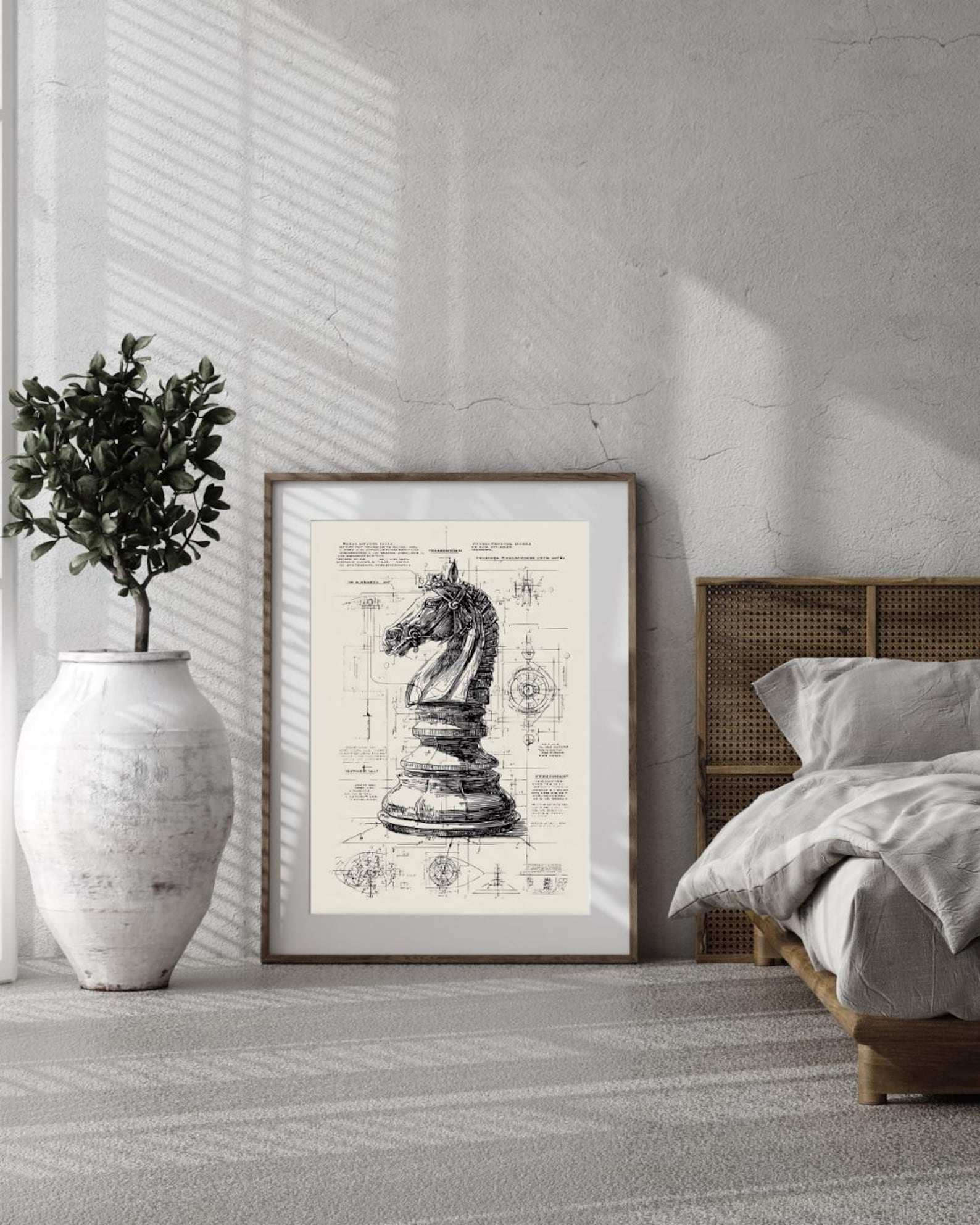 Chess Knight Blueprint Art | Da Vinci Style Vector Drawing | Black ...