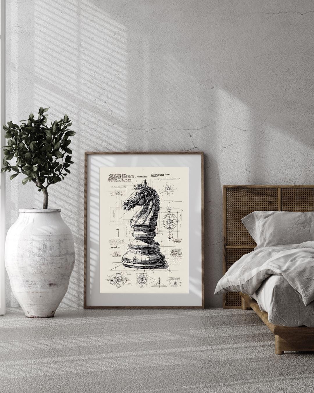 Chess Knight Blueprint Art | Da Vinci Style Vector Drawing | Black ...