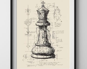 Chess Knight Blueprint Art | Da Vinci Style Vector Drawing | Black ...